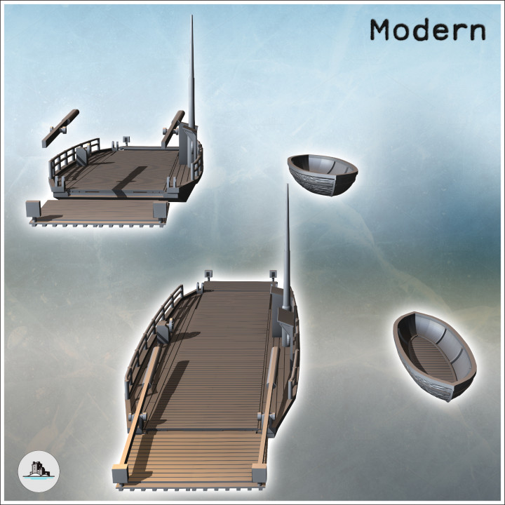 3D Printable Set of two assault boats with ferry and wooden boat (2 ...