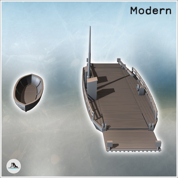 3D Printable Set of two assault boats with ferry and wooden boat (2 ...