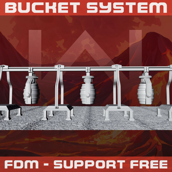 3D Printable Overhead Bucket System Terrain by Kathy Millatt Modelling