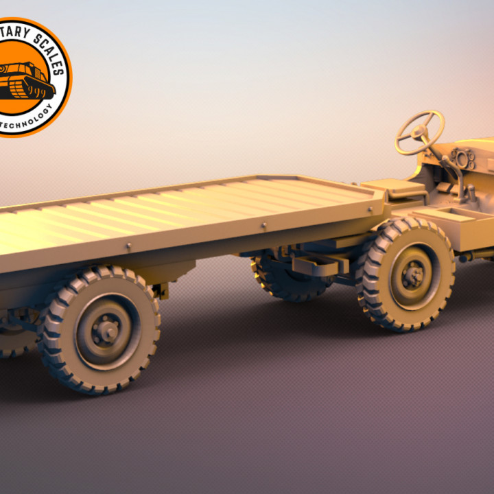 3D Printable Jeep Willys tractor with trailer by MilitaryScales