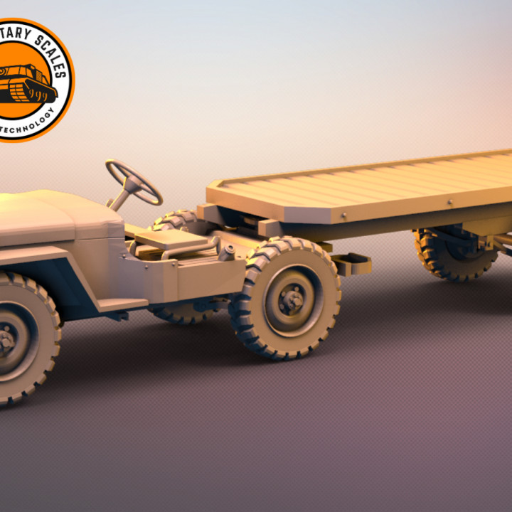 3D Printable Jeep Willys tractor with trailer by MilitaryScales