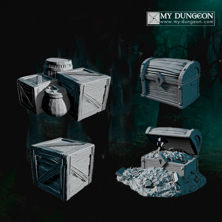 3D Printable Treasure chest set by My Dungeon