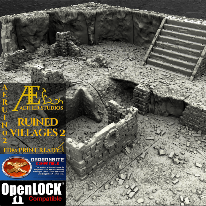3D Printable AERUIN02 - Ruined Villages 2 by Aether Studios
