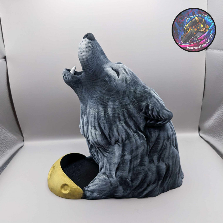 3D Printable Howling Wolf Dice Tower by Kirsten M