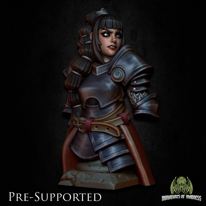 3D Printable Ester Sunwalker Bust [PRE-SUPPORTED] Female Paladin Cleric 32mm by Miniatures of ...