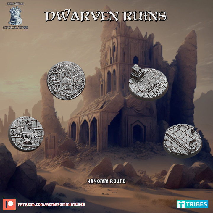 3D Printable Dwarven Ruins Bases Lite (Pre-supported) by Admiral Apocalypse