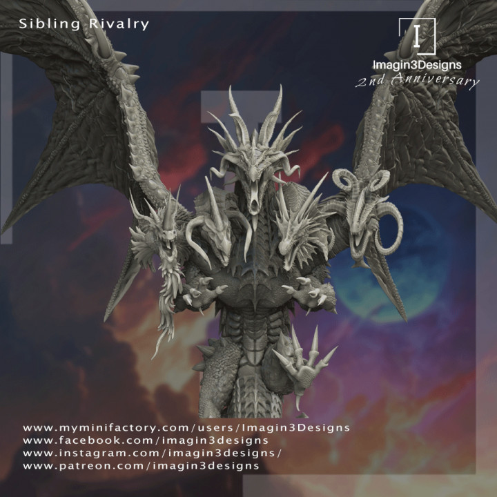 3D Printable Sibling Rivalry - Tiamat vs. Bahamut by Imagin3Designs