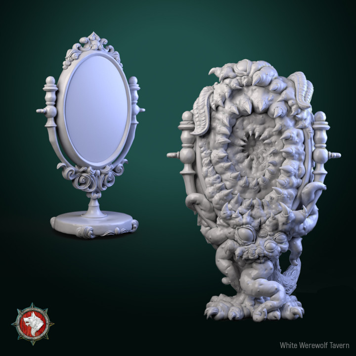 3D Printable Mirror mimic V2 pre-supported by White Werewolf Tavern
