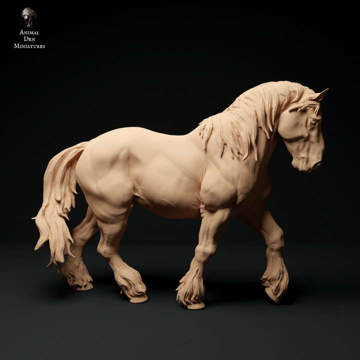 3D Printable Suffolk Punch Horse Walk by Animal Den Miniatures