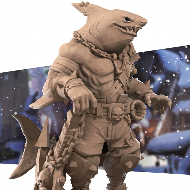 3D Printable Sharkfolk Bandit Boss (2 Versions) by Bite the Bullet