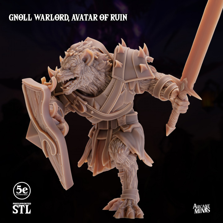 3D Printable Gnoll Warlord, Avatar of Ruin by Sordane Publishing 3D Printable Gnoll Warlord, Avatar of Ruin by Sordane Publishing