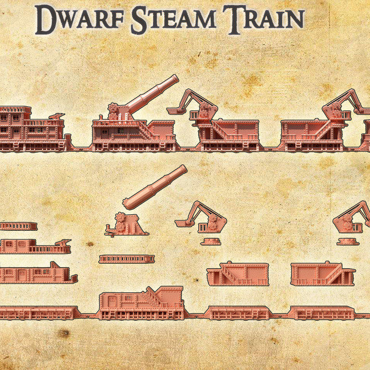 3D Printable Dwarf Steam Train - Tabletop Terrain - 28 MM by MiniatureLand