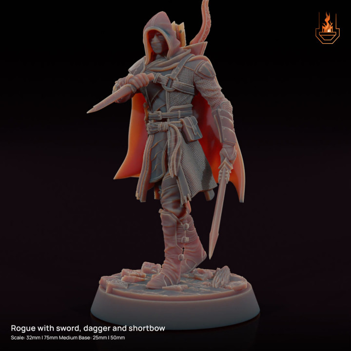3D Printable Male Rogue with Sword, Dagger and short Bow by Magnetic ...