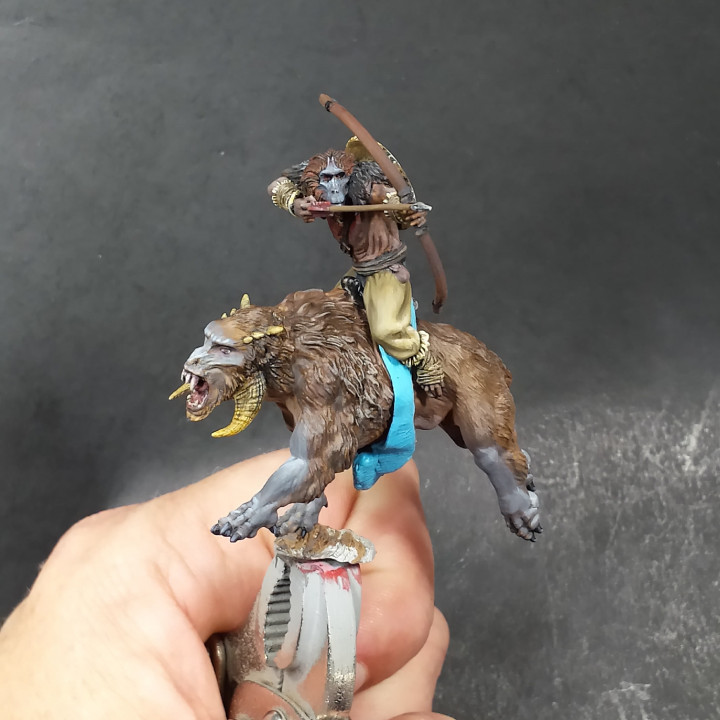 3D Printable Gldn08: Geladan (Baboon man) Mounted Archer on Warbeest ...
