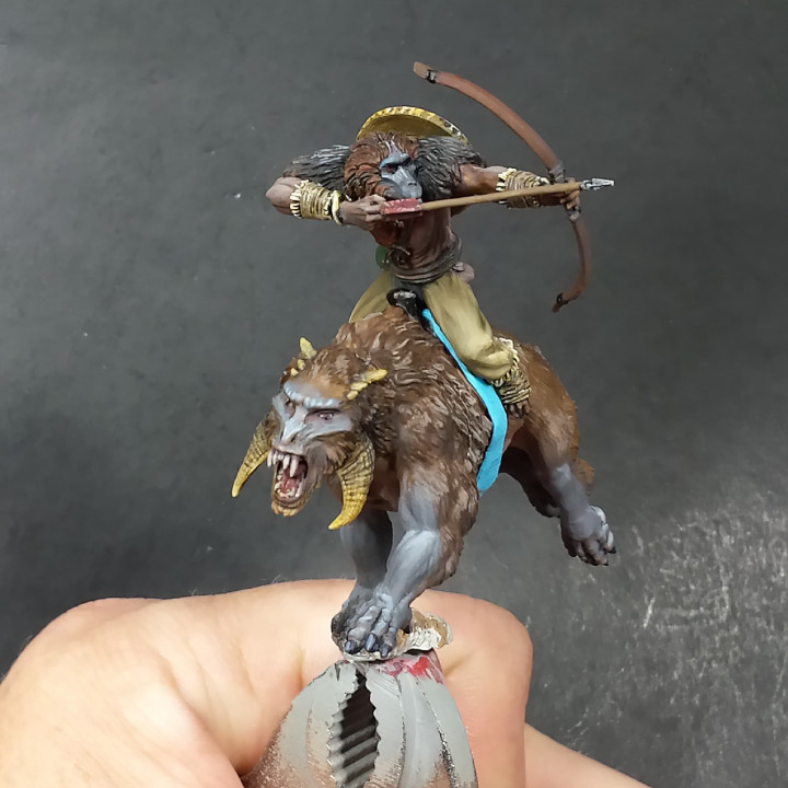 3D Printable Gldn08: Geladan (Baboon man) Mounted Archer on Warbeest ...