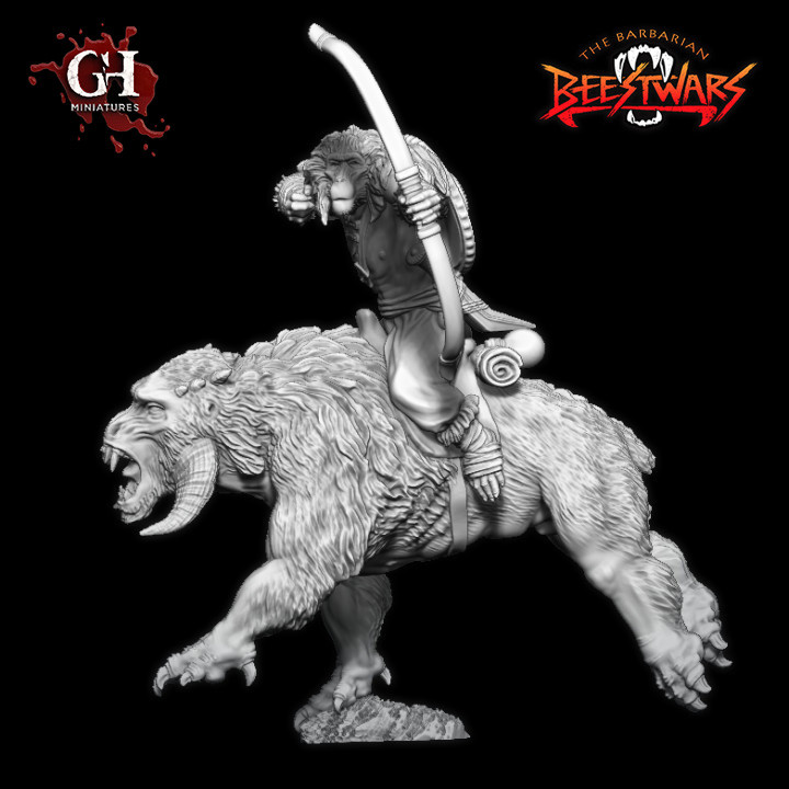 3D Printable Gldn08: Geladan (Baboon man) Mounted Archer on Warbeest ...