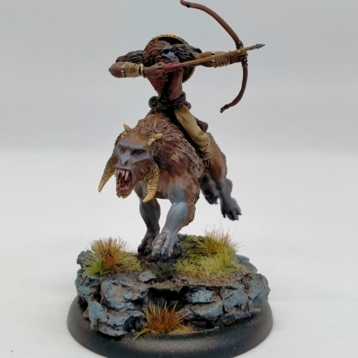 3D Printable Gldn08: Geladan (Baboon man) Mounted Archer on Warbeest ...
