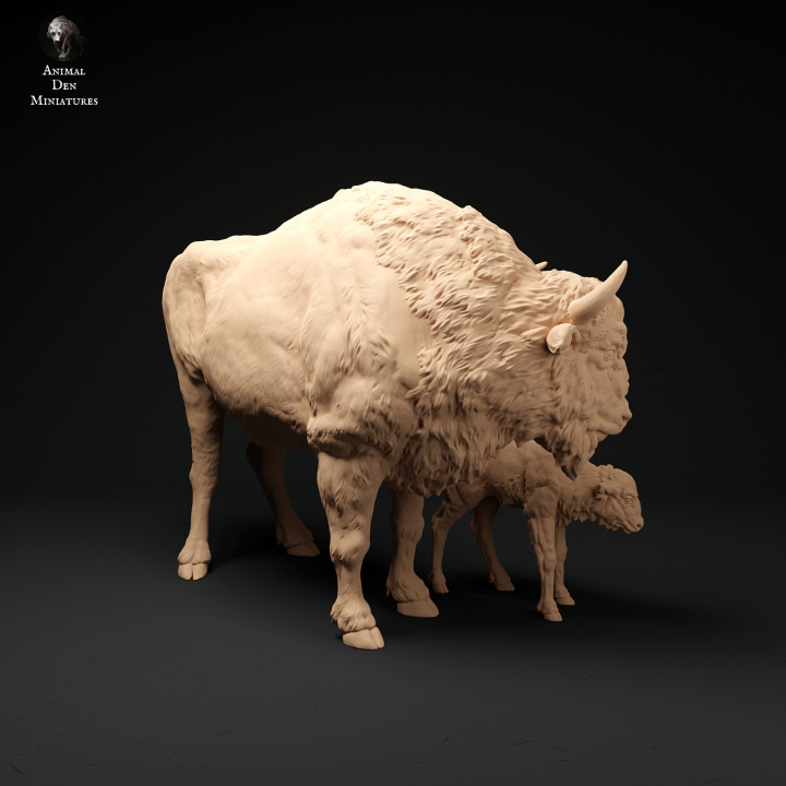 3D Printable European Bison Cow and Calf by Animal Den Miniatures