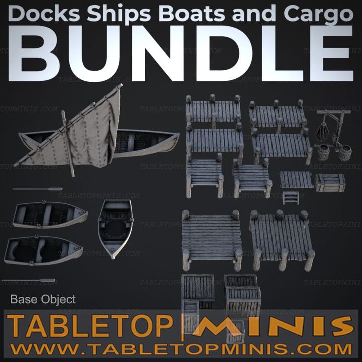 3D Printable Docks Ships Boats and Cargo Bundle by TableTopMinis