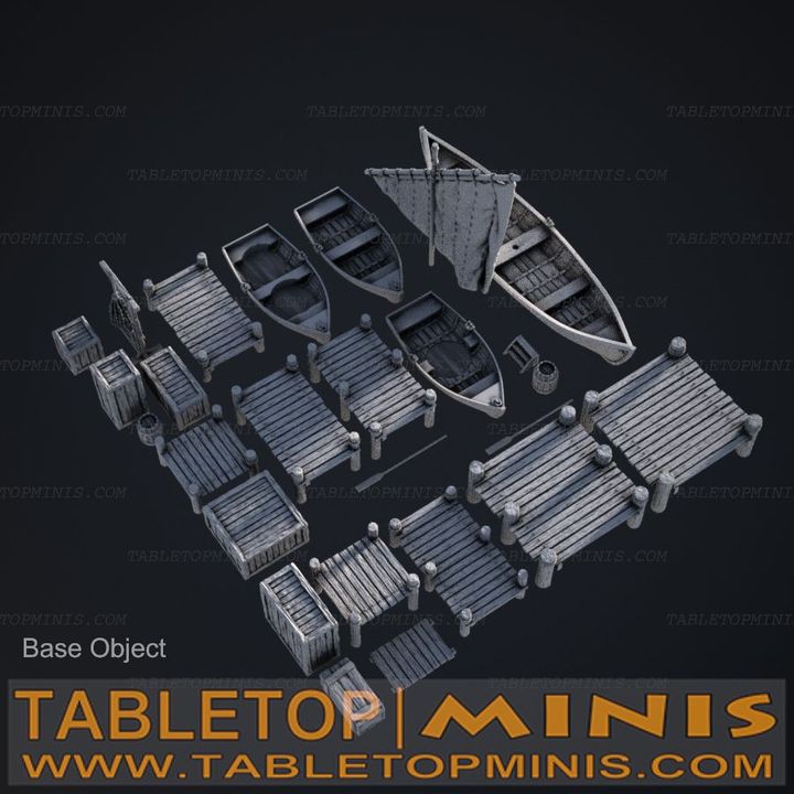 3D Printable Docks Ships Boats and Cargo Bundle by TableTopMinis