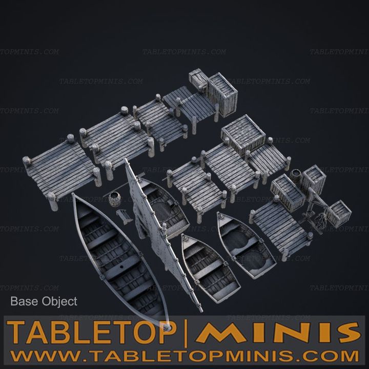 3D Printable Docks Ships Boats and Cargo Bundle by TableTopMinis