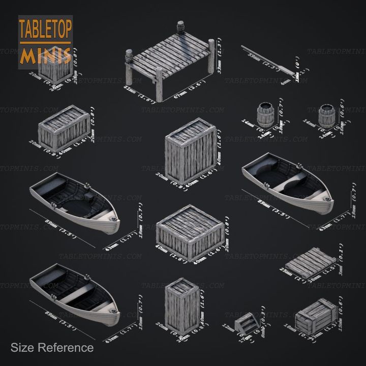 3D Printable Docks Ships Boats and Cargo Bundle by TableTopMinis