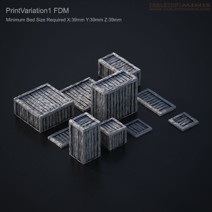 3D Printable Wooden Crates by TableTopMinis