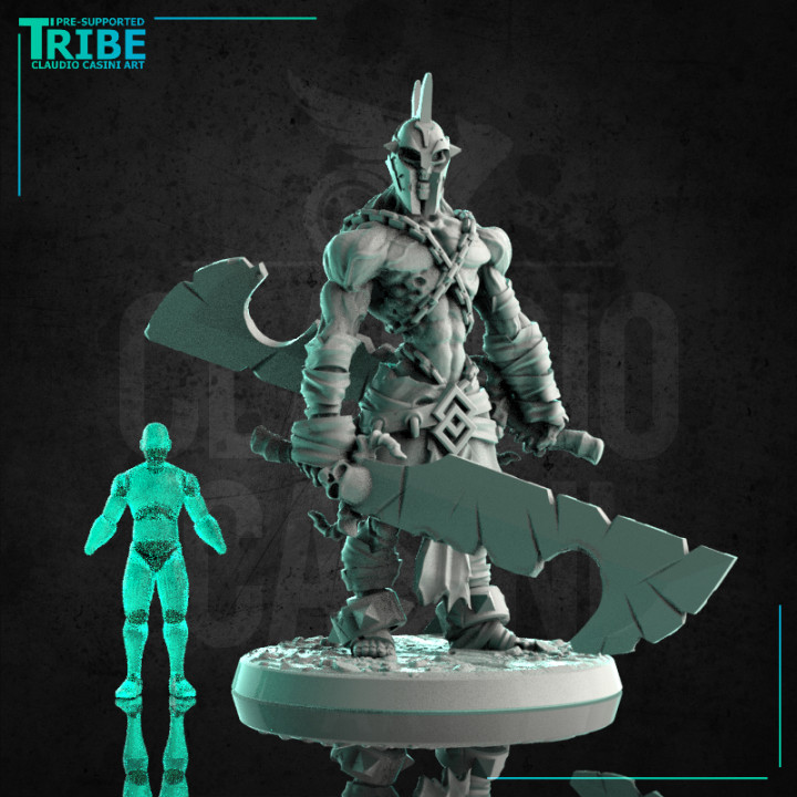 3D Printable (L 0029) Male giant undead guradian knight with two big ...