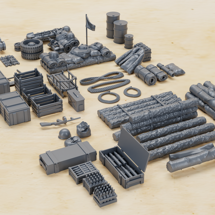 3D Printable STOWAGE SET of WW2 (51 pcs.) by Wargame3d