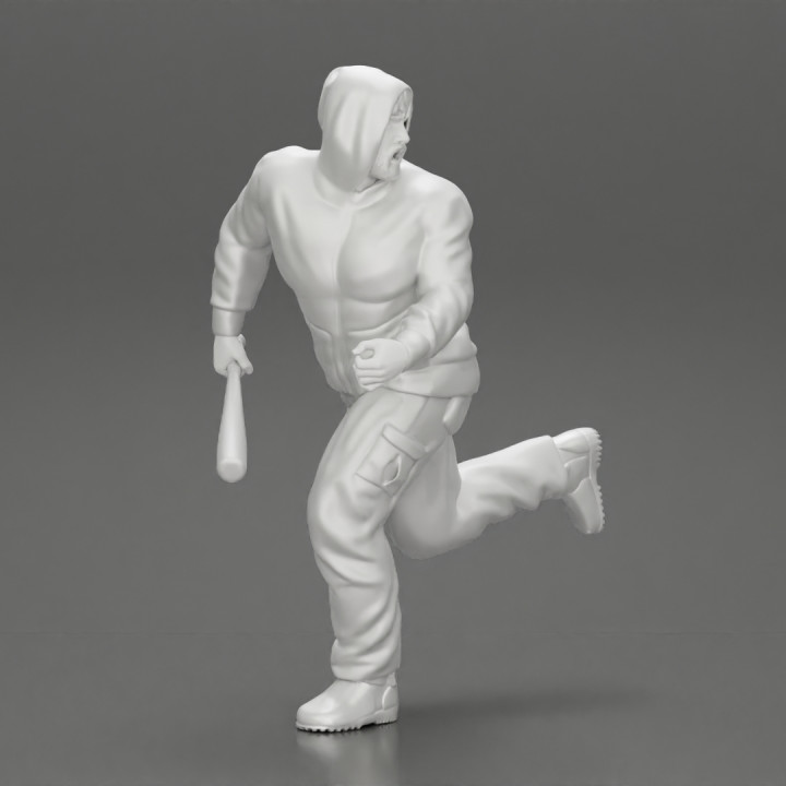 3D Printable gangster man in hoodie fears running and holds a baseball ...