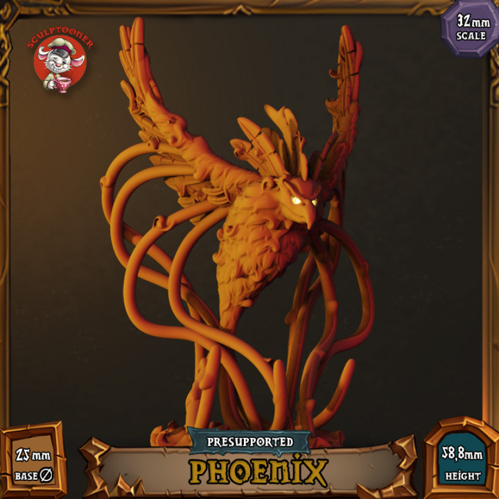 3D Printable Phoenix - 32mm scale pre-supported miniature by SCULPTOONER