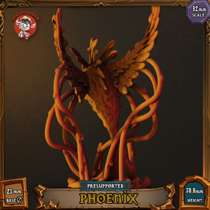 3D Printable Phoenix - 32mm scale pre-supported miniature by SCULPTOONER