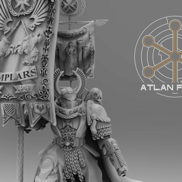 3D Printable Templar War Banners (20) + Standard Bearer by Atlan Forge