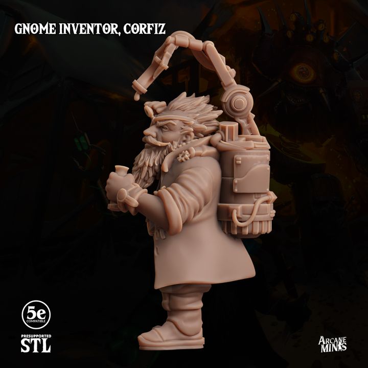 3D Printable Gnome Inventor, Corfiz by Sordane Publishing