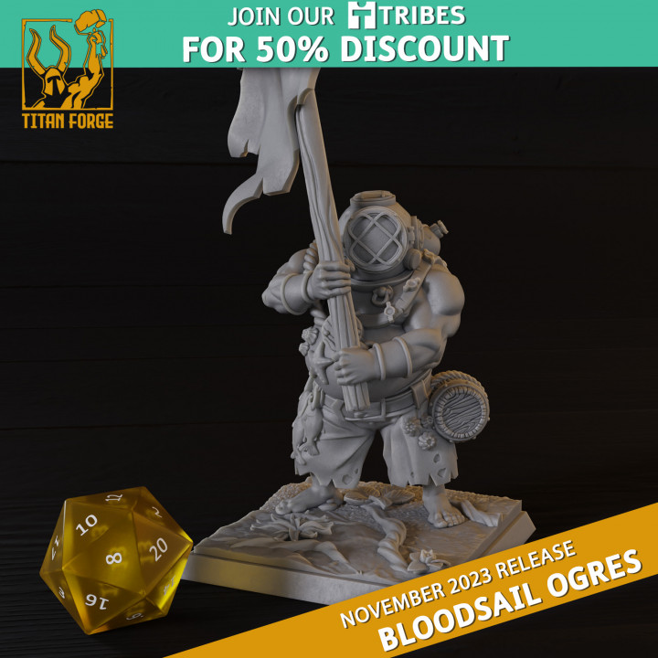 3D Printable Ogre Pirates Anchorbashers Unit by Titan Forge Miniatures