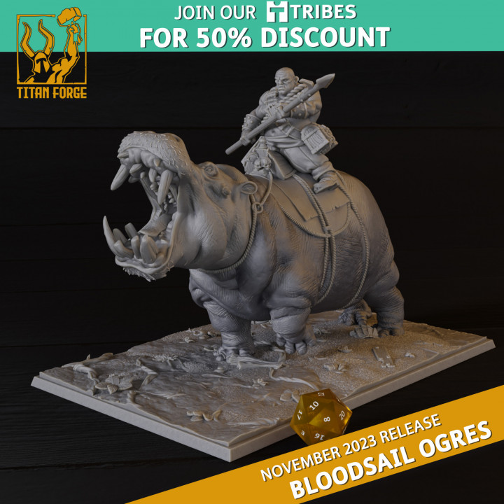 3D Printable Ogre Pirates Hippopotamus Cavalry Unit by Titan Forge ...