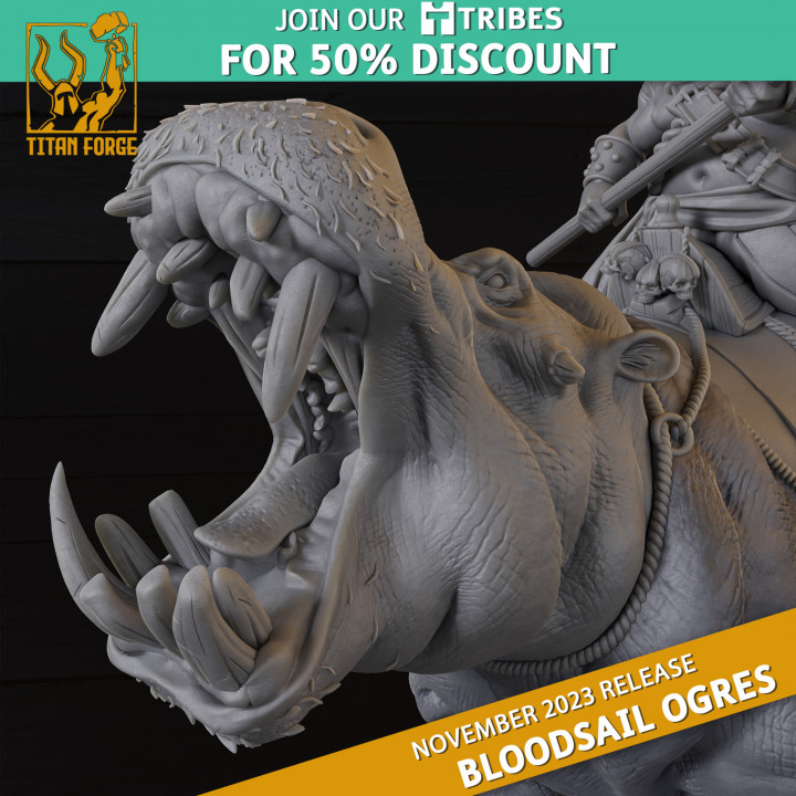3D Printable Ogre Pirates Hippopotamus Cavalry Unit by Titan Forge ...