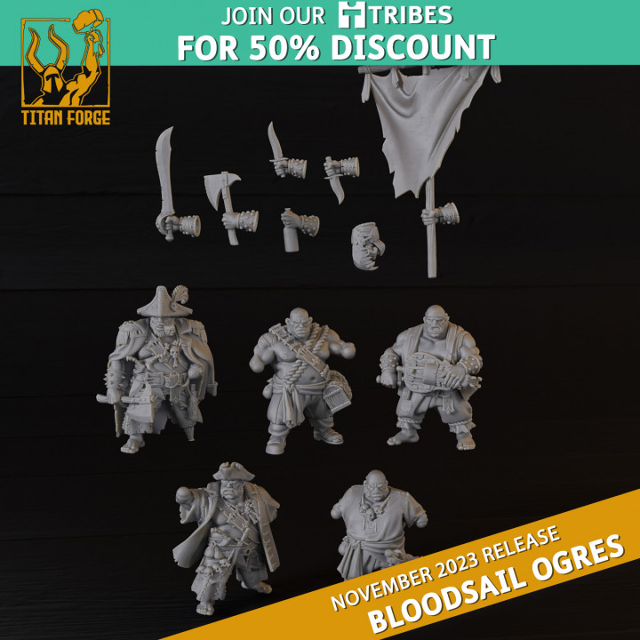 3D Printable Ogre Pirates Tribesmen Unit by Titan Forge Miniatures