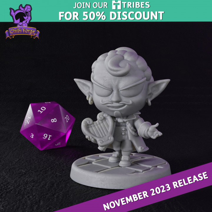 3D Printable Male Elf Bard - Chibi Forge by Titan Forge Miniatures
