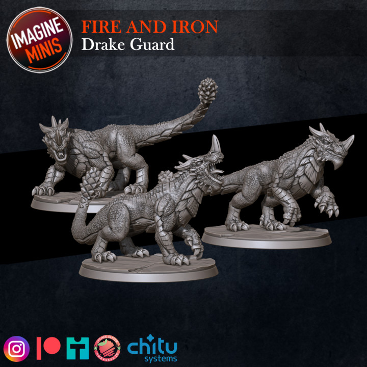 3D Printable Fire and Iron - Drake Guard (3 Drakes) by Imagine Minis