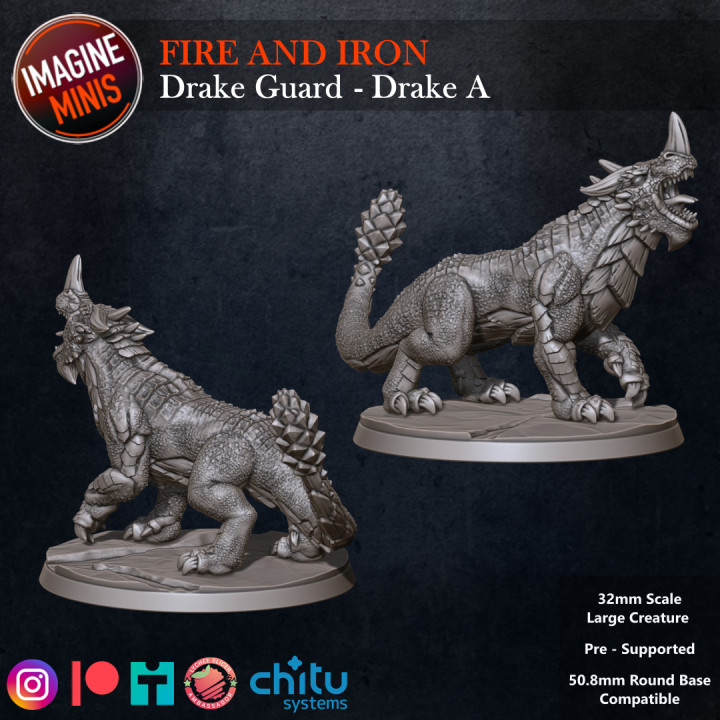 3D Printable Fire and Iron - Drake Guard (3 Drakes) by Imagine Minis