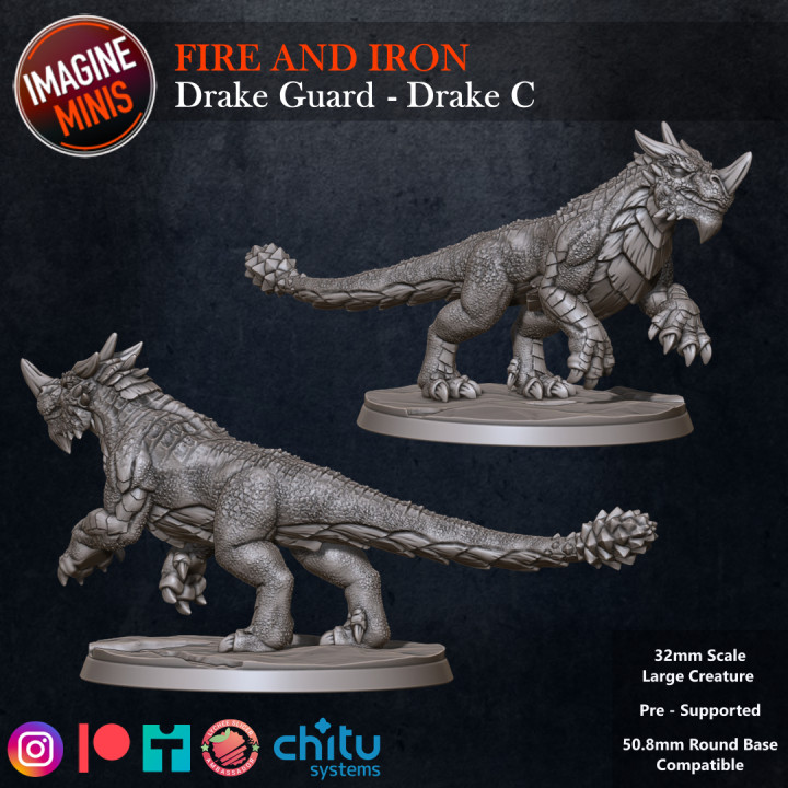 3D Printable Fire and Iron - Drake Guard (3 Drakes) by Imagine Minis