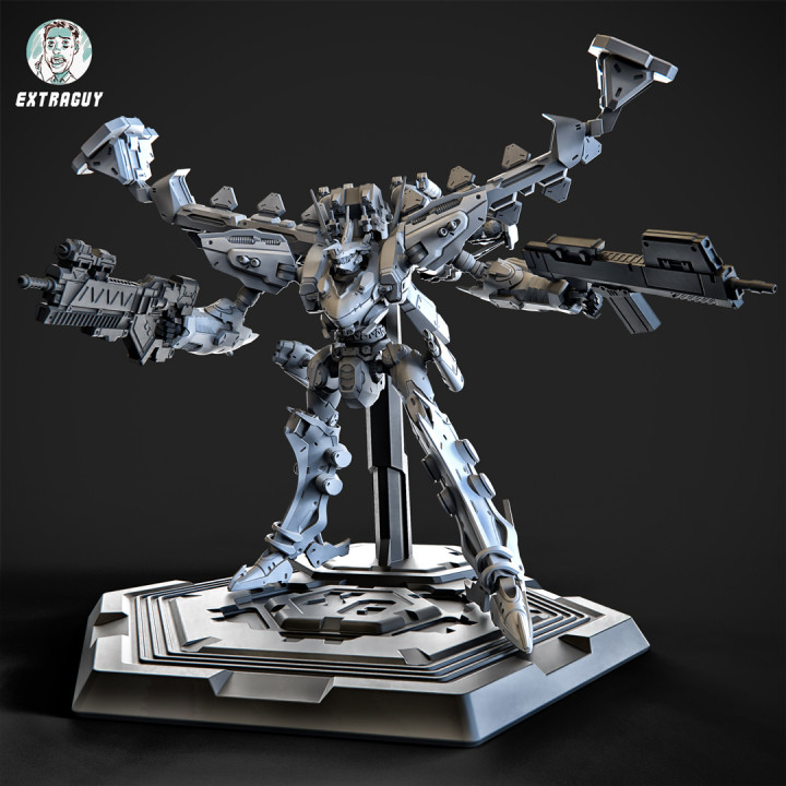3D Printable White Sparkle Mech 75mm by Extra Guy
