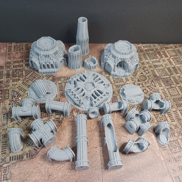 3D Printable Tech Cult Refinery and Pipeline Bundle Set by Wargame Forge