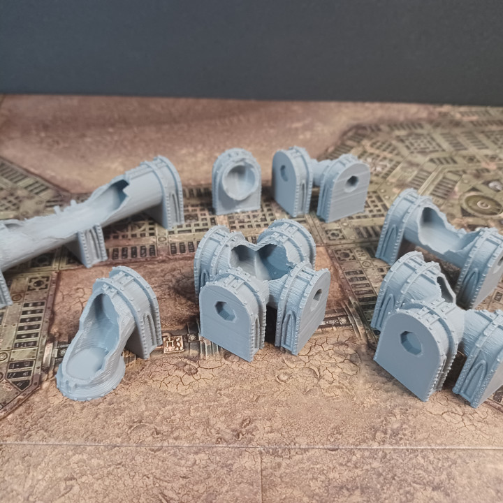 3D Printable Ruined & Destroyed Tech Cult Pipeline Set by Wargame Forge