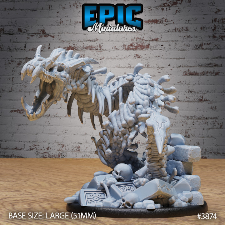 3D Printable Bone Naga / Undead Swamp Snake / Evil Skelet Reptile ...