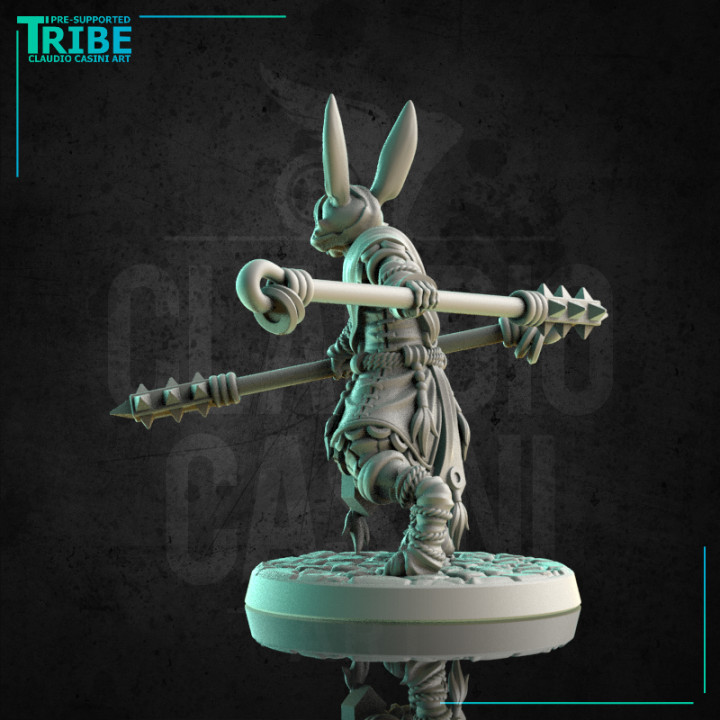 3D Printable (0176) Male rabbitfolk monk shaolin with two clubs by ...