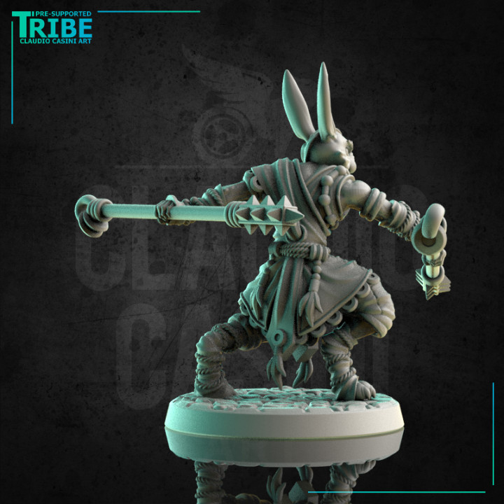 3D Printable (0176) Male rabbitfolk monk shaolin with two clubs by ...