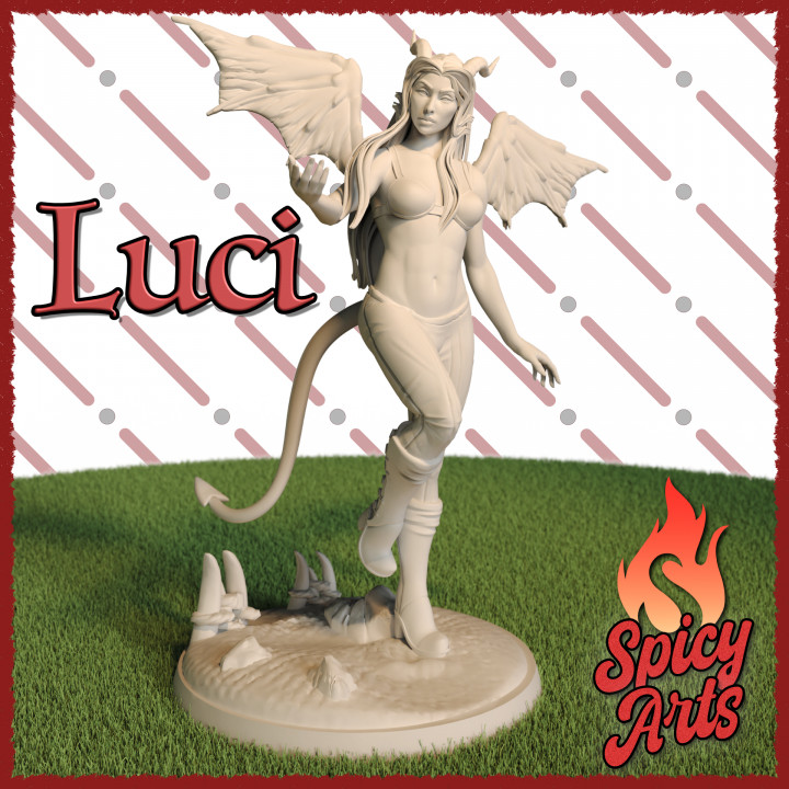 3D Printable Luci - (SFW) Devil Pin-Up with Wings by Spicy Arts