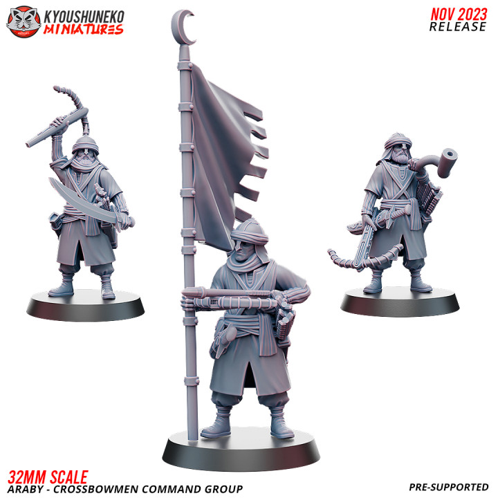 3D Printable Command Group - Araby Crossbowmen by Kyoushuneko Miniatures